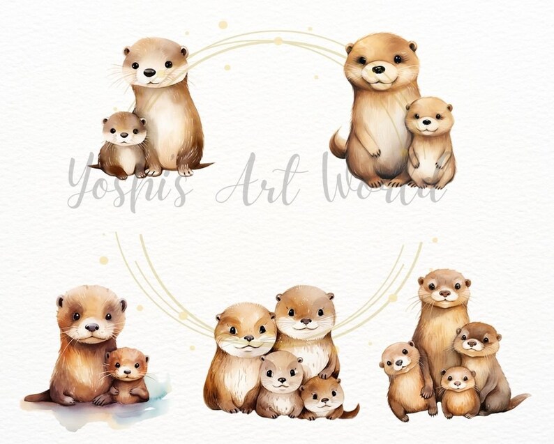 Watercolor Cute Otter PNG Bundle, Digital Crafts Designs Transparent ...
