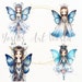 Watercolor Cute Blue Butterfly Fairy Princess PNG Bundle, Digital ...