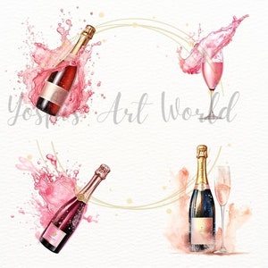 Watercolor Champagne PNG Bundle, Digital Crafts Designs Transparent ...