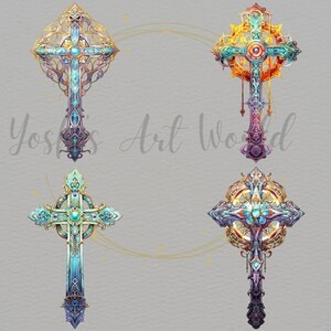 Watercolor Colorful Cross PNG Bundle, Volume 2, Digital Crafts Designs ...