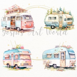 Watercolor Pastel Campervan PNG Bundle, Digital Crafts Designs ...