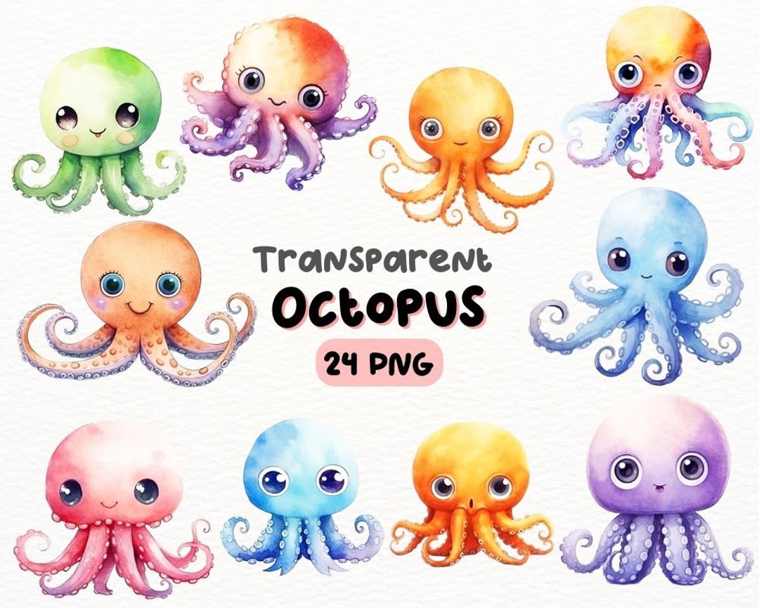 Cute Octopus PNG Bundle, Digital Crafts Designs Transparent, Baby ...