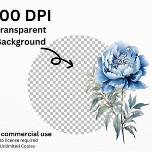 Watercolor Dusty Blue Peony PNG Bundle, Digital Crafts Designs ...