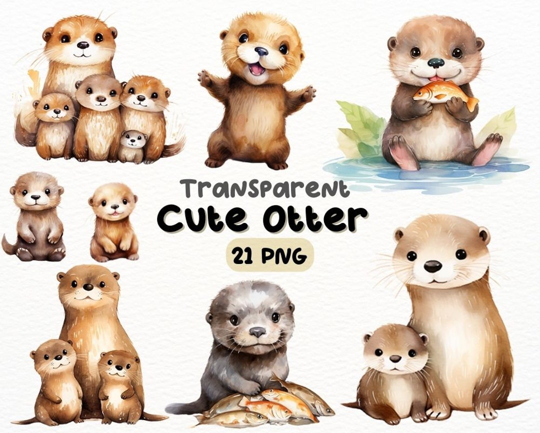 Watercolor Cute Otter PNG Bundle, Digital Crafts Designs Transparent ...