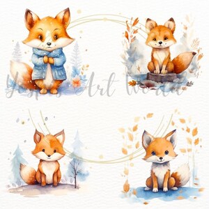 Watercolor Cute Woodland Fox PNG Bundle, Digital Crafts Designs ...