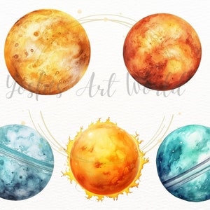 Watercolor Planets PNG Bundle, Digital Crafts Designs Transparent ...