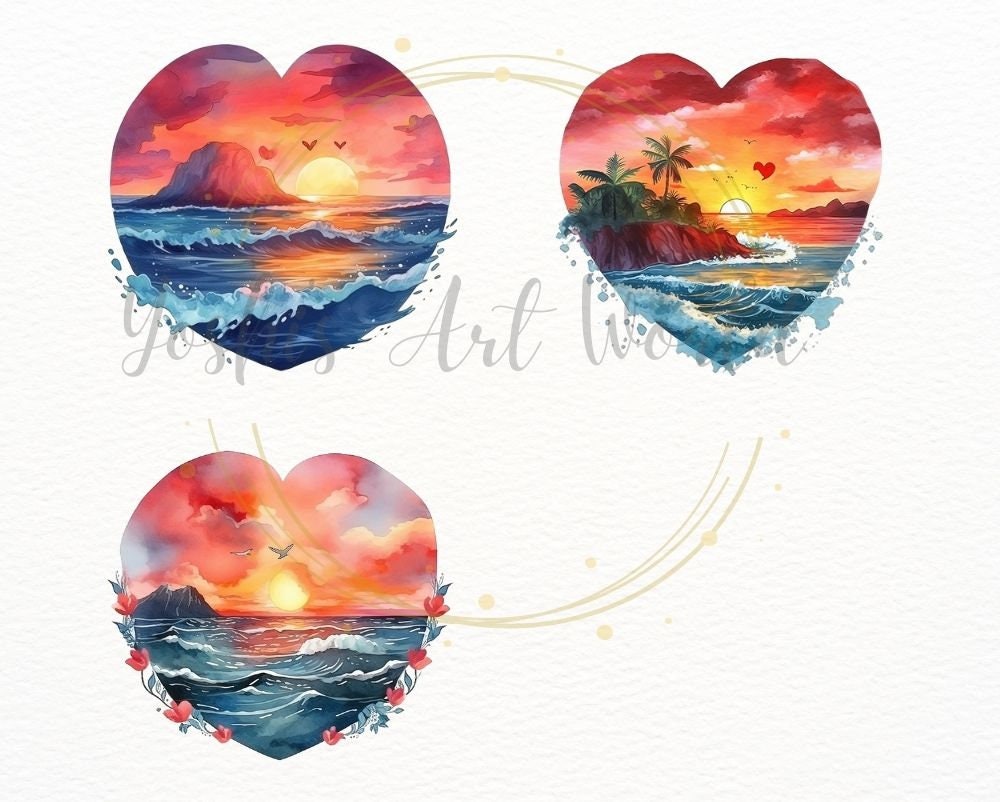 Watercolor Beach Sunset PNG Bundle, Digital Crafts Designs Transparent ...