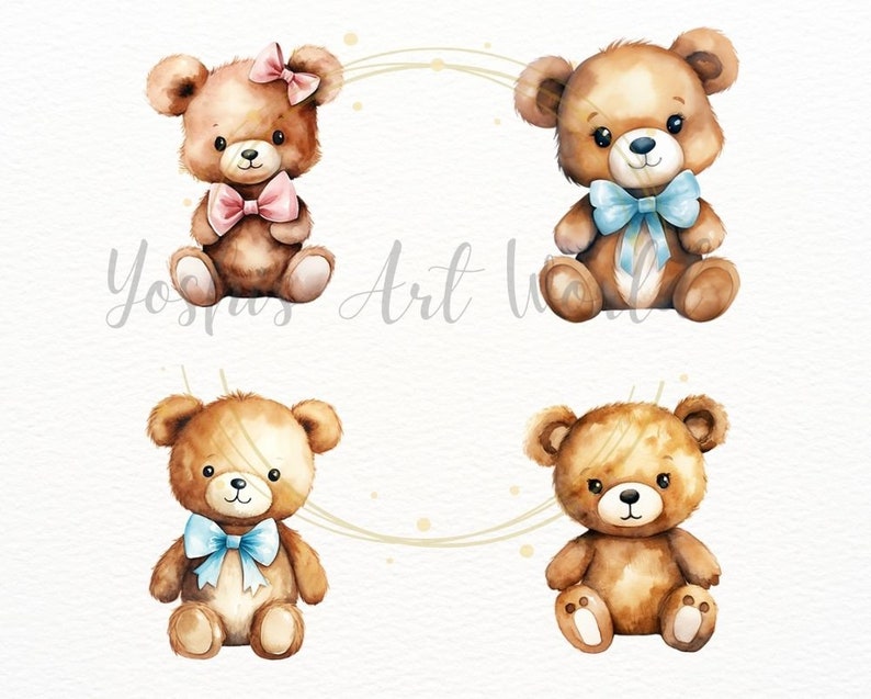 Watercolor Teddy Bear PNG Bundle Digital Crafts Designs - Etsy
