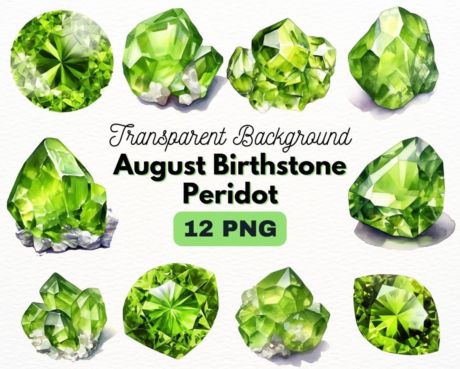 Watercolor August Birthstone Peridot PNG Bundle, Digital Crafts Designs ...