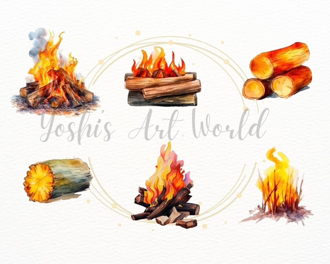 Watercolor Campfire PNG Bundle, Digital Crafts Designs Transparent ...