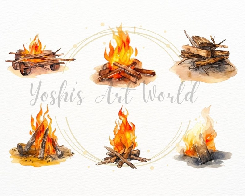 Watercolor Campfire PNG Bundle, Digital Crafts Designs Transparent ...