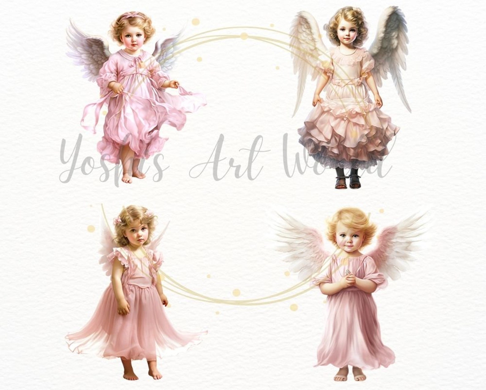 Watercolor Victorian Pink Angel PNG Bundle, Digital Crafts Designs ...