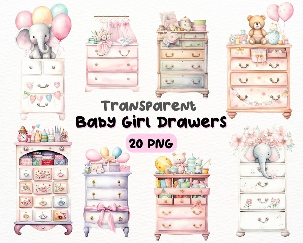 Watercolor Baby Girl Drawers PNG Bundle Digital Crafts - Etsy