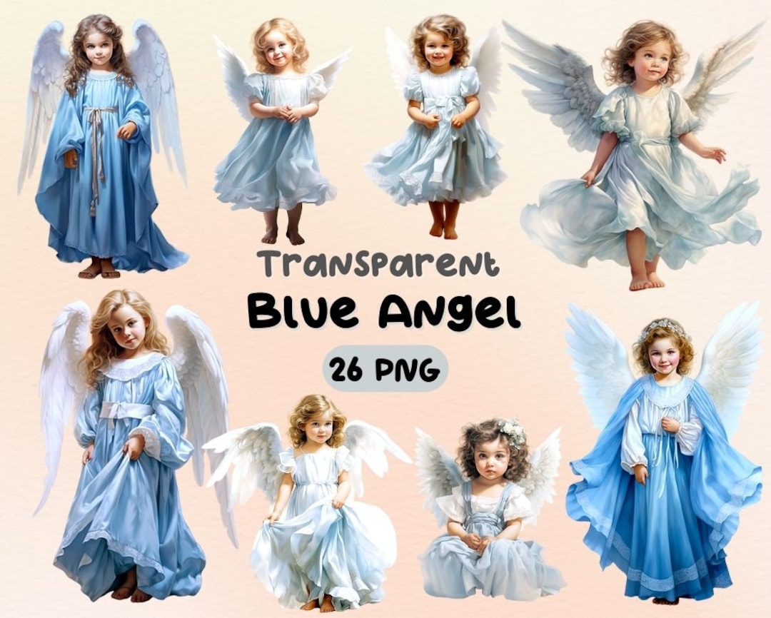 Watercolor Victorian Blue Angel PNG Bundle, Digital Crafts Designs ...
