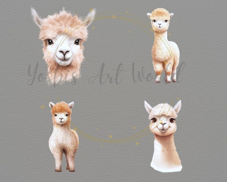 Watercolor Cute Alpaca PNG Bundle, Digital Crafts Designs Transparent ...