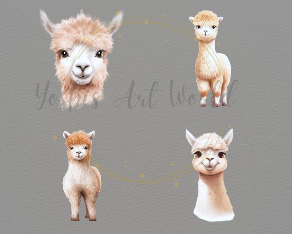 Watercolor Cute Alpaca PNG Bundle, Digital Crafts Designs Transparent ...