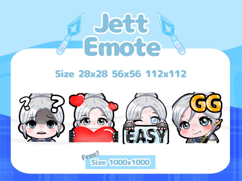Set of Cute Jett Valorant Emotes , Twitch Emote , Discord Emote ...