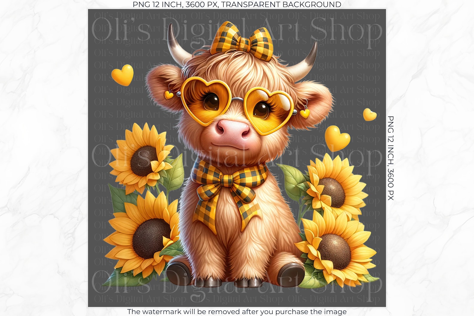 Highland Cow and Sunflowers Clipart Watercolor JPG & PNG Image Digital ...