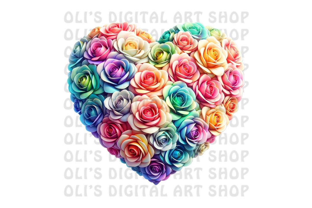 Rainbow Rose Heart PNG Sublimation Design Heart Clipart Digital ...