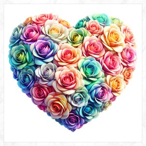 Rainbow Rose Heart Clipart Watercolor JPG & PNG Image Digital Download ...