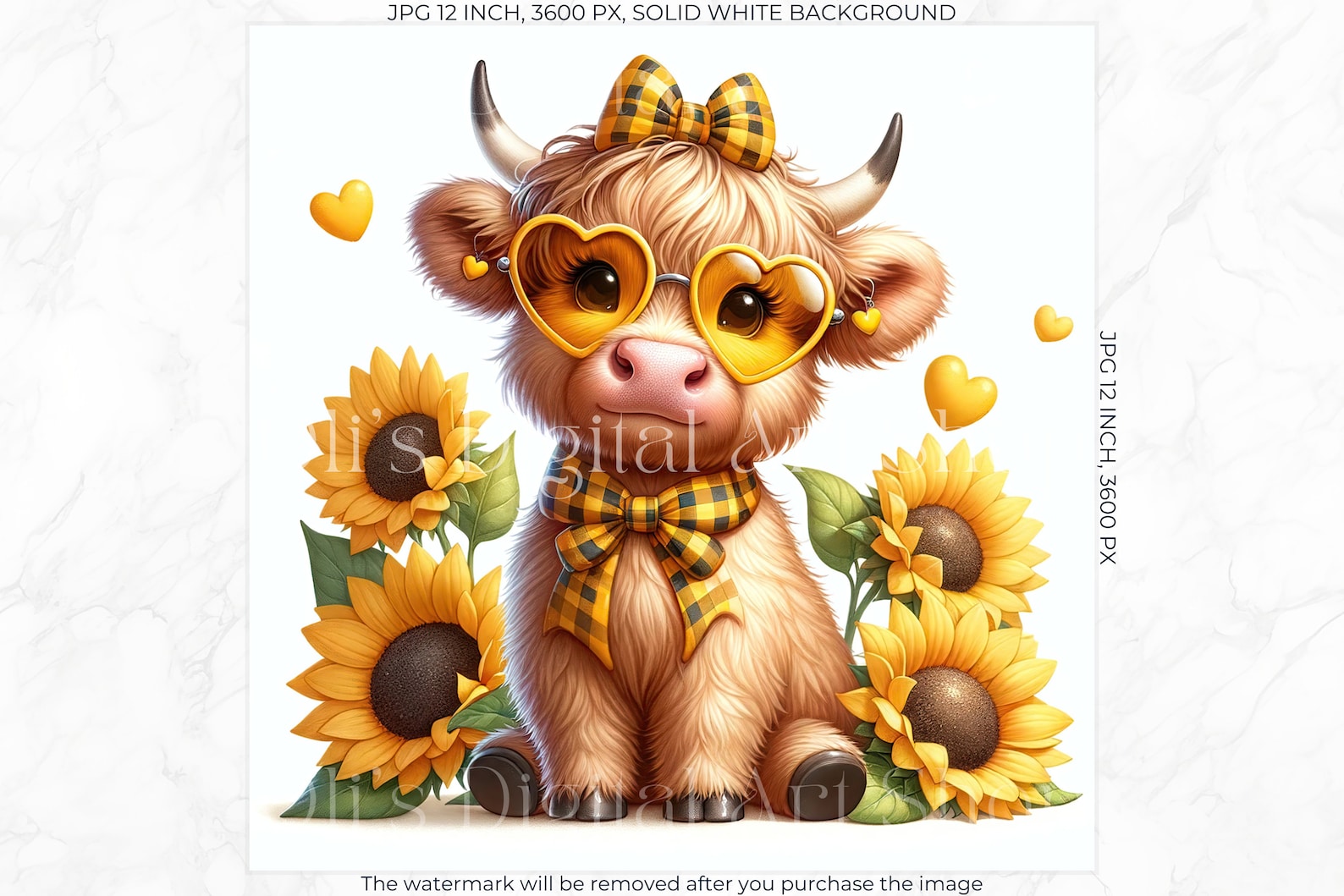 Highland Cow and Sunflowers Clipart Watercolor JPG & PNG Image Digital ...