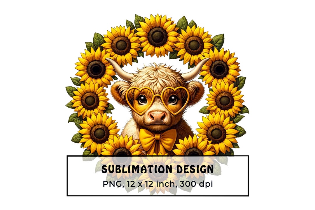 Highland Cow Sunflower Wreath PNG Sublimation Design Highland Cow ...