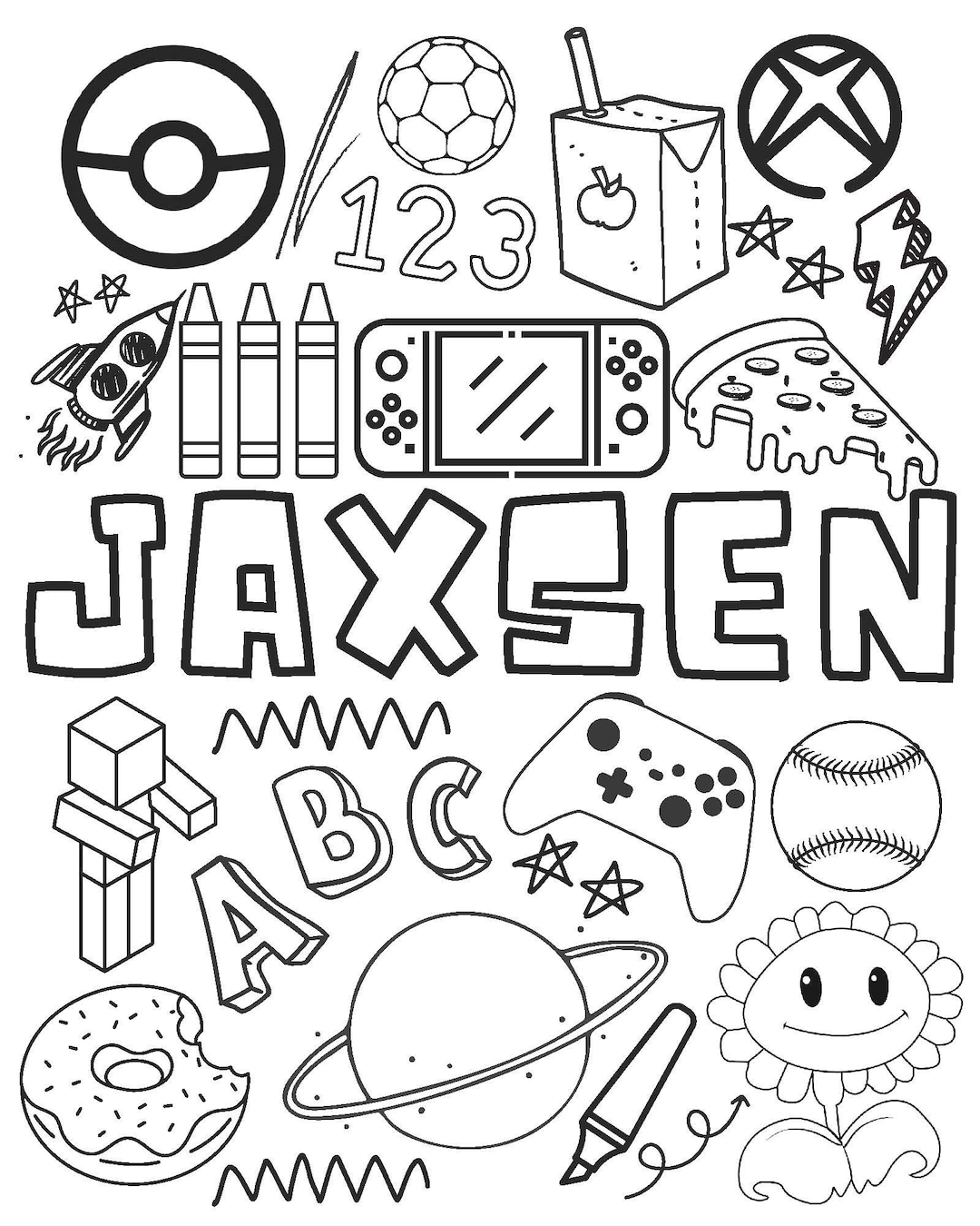 Custom Name Coloring - Pack of 5 - Etsy