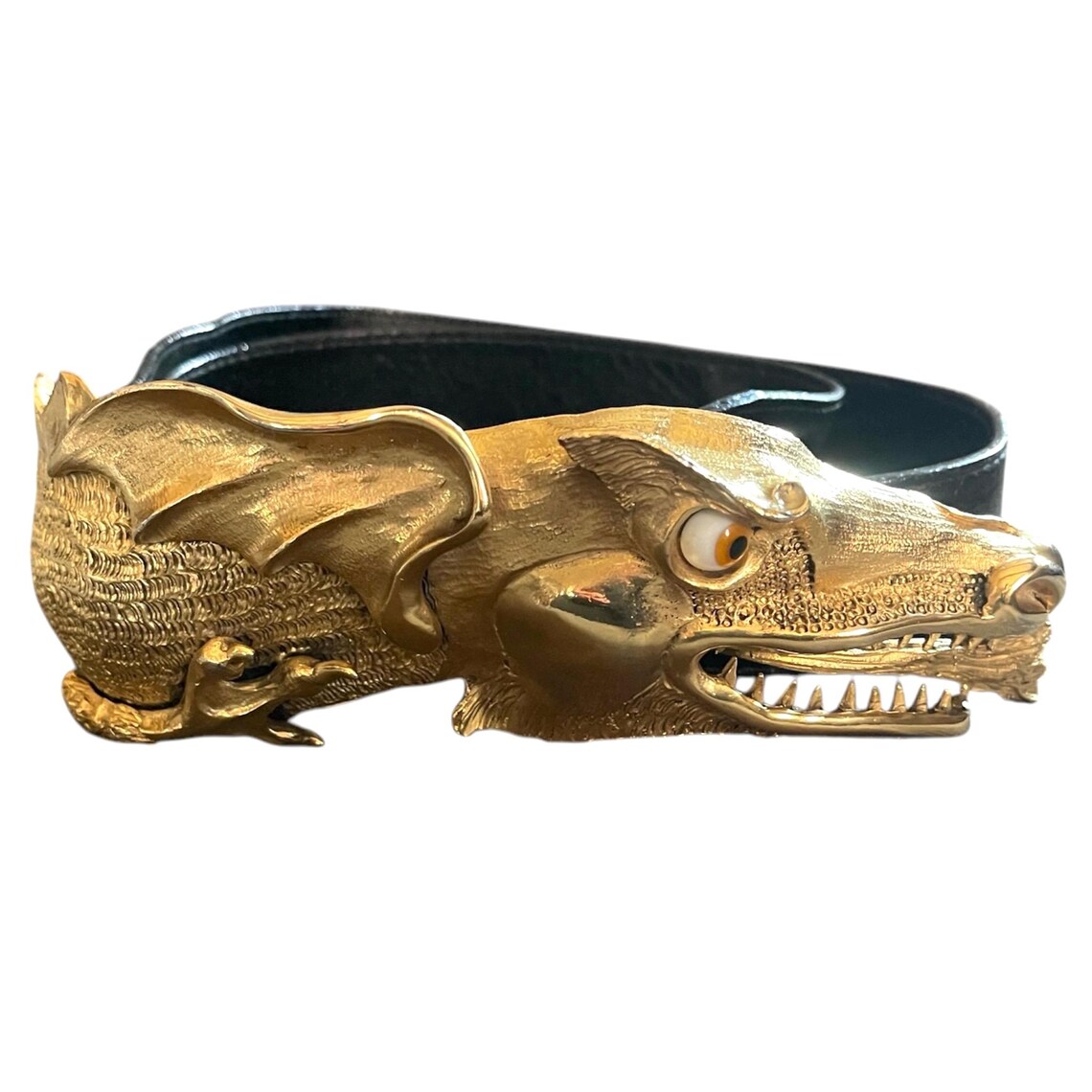 Christopher Ross 24K Gold-plated Dragon Buckle and Leather Belt - Etsy