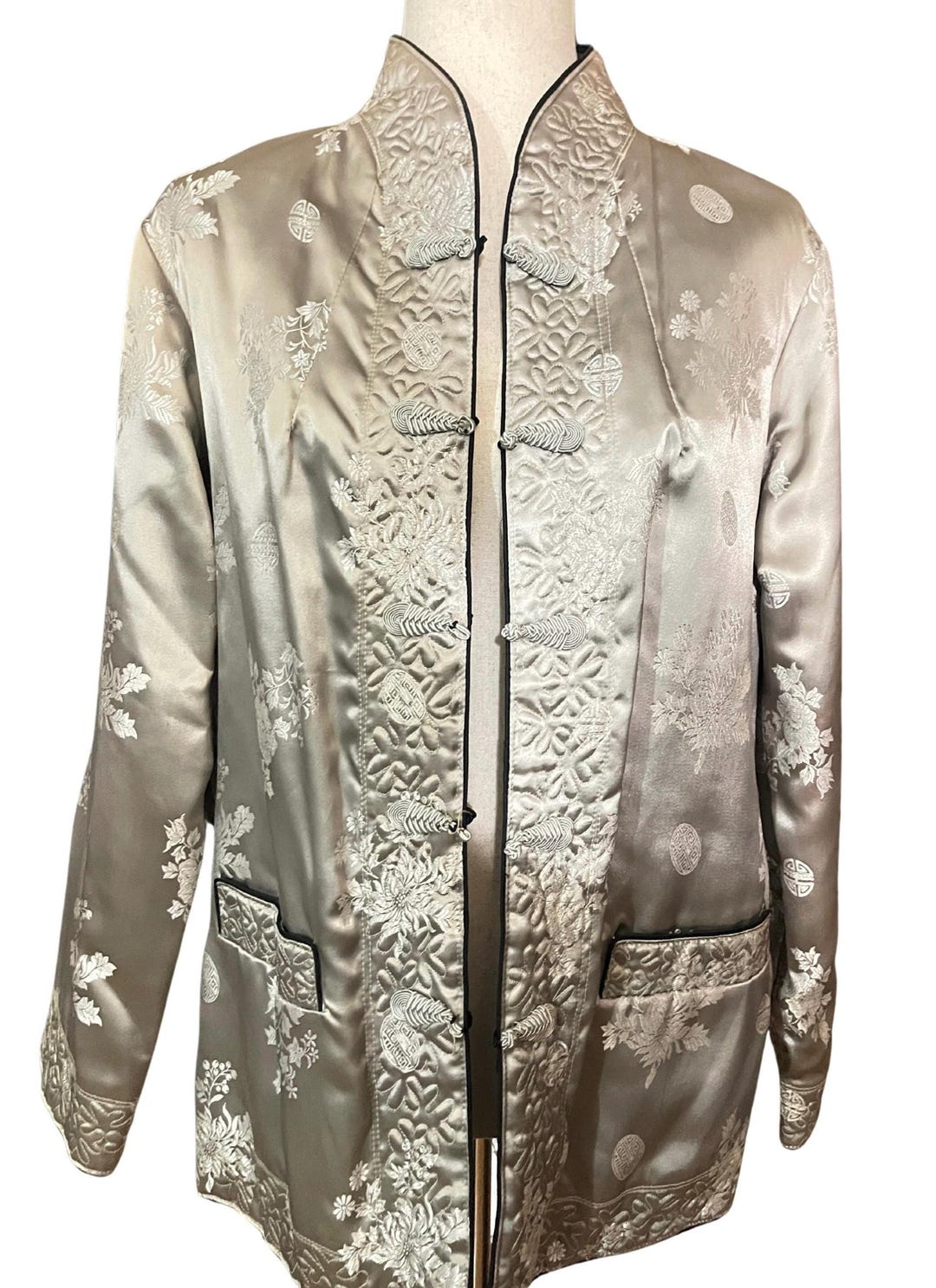 Vintage Chinese Silk Jacket Reversible, Champagne and Black - Etsy