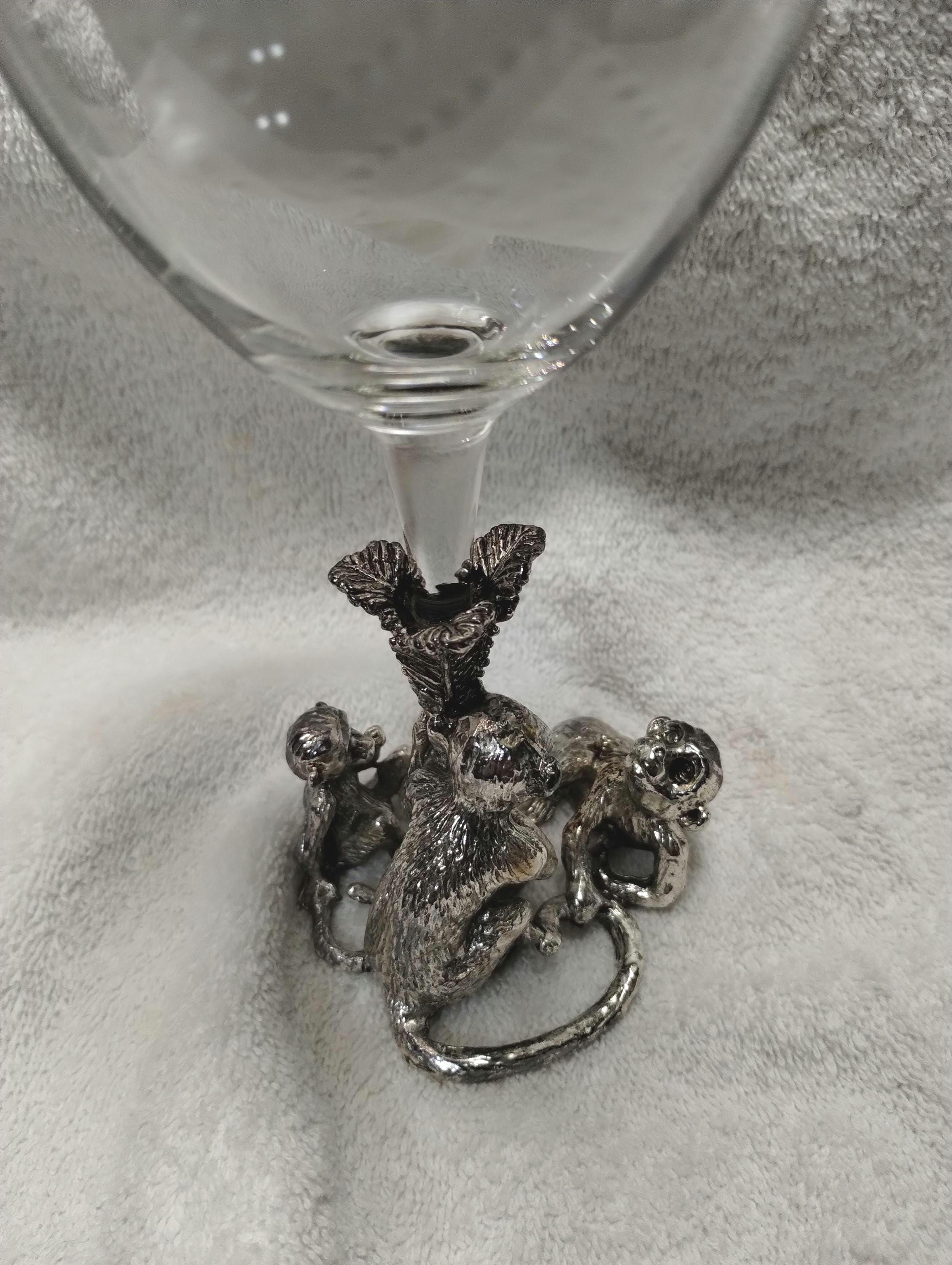 Arthur Court Designs Safari - 3 Monkeys Wine Glass Cast Aluminum - Etsy