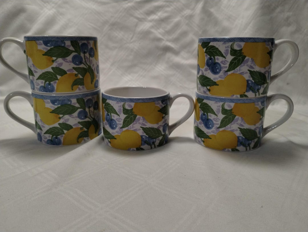Vintage Corelle Mugs Country Lemon & Blueberries Coordinates Stoneware ...