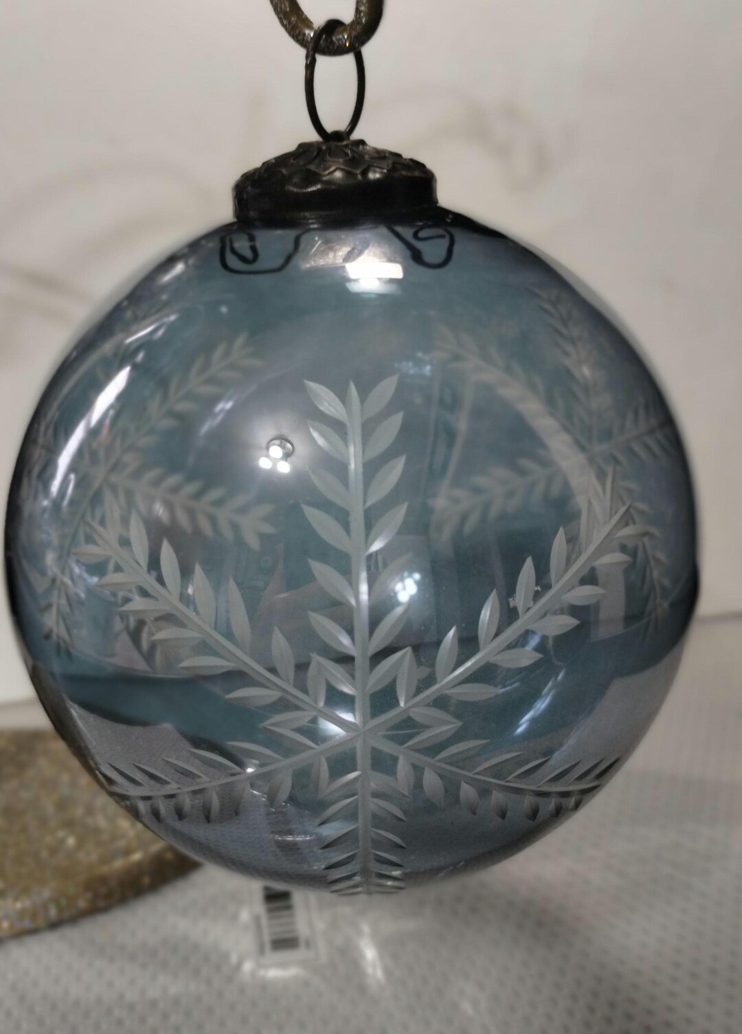 Kugel Style Clear Blue Iridescent Snowflake Etched Large Glass Ornament ...