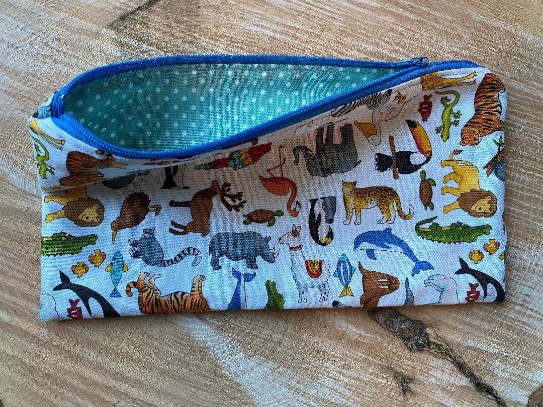 Safari Animal Jungle Pencil Case Handmade Lined Cotton Fabric Toucan ...