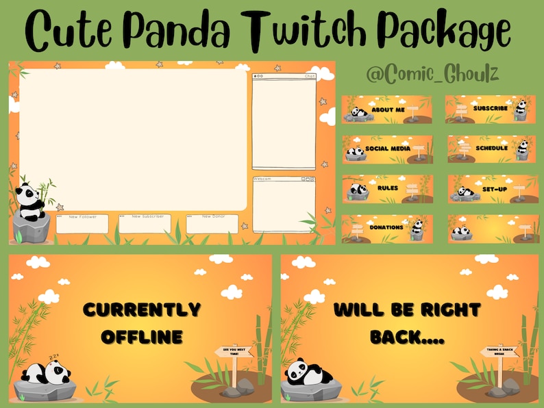 Cute Panda Twitch Package, Twitch Overlays, Twitch Panels, Twitch ...