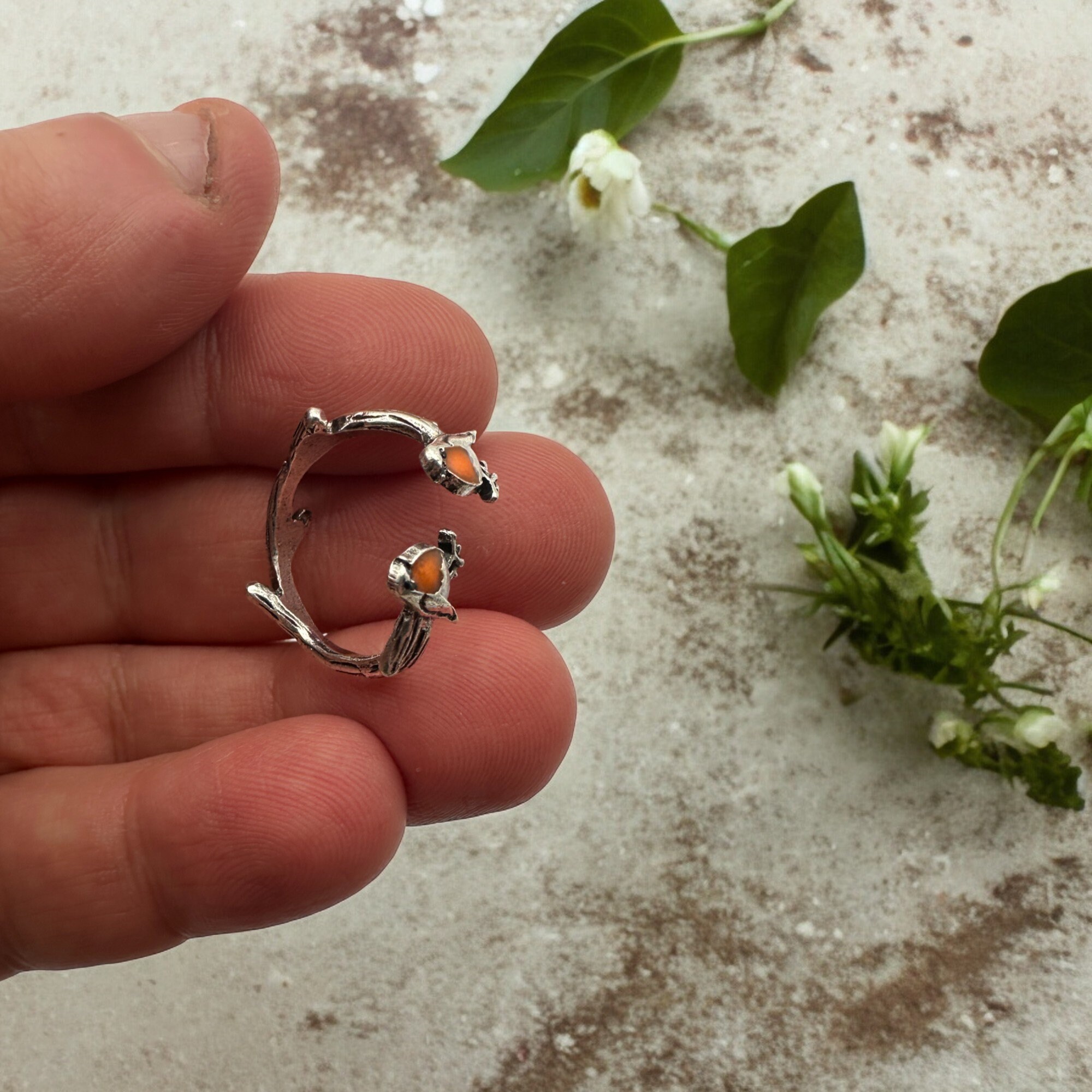 Red Robin Open Ring Sterling Silver & Orange Enamel Bird Jewelry ...