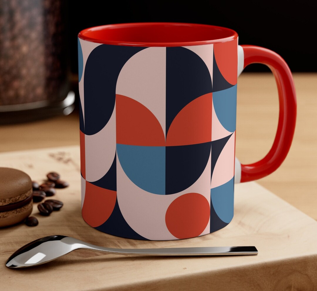 Mid-century Modern Coffee Mug! Modern Mug, Geometric, Red, Custom Mug ...