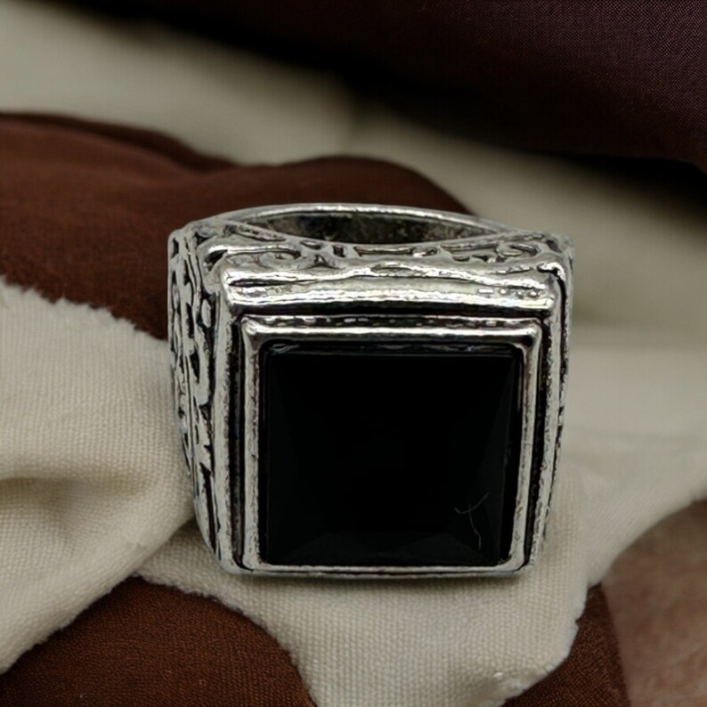 Black Onyx Signet Ring Men, Sterling Silver Mens Ring, Square Stone Ring, Handmade Large Big ...