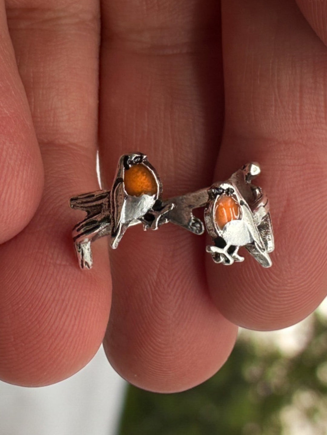 Red Robin Open Ring - Sterling Silver & Orange Enamel Bird Jewelry ...