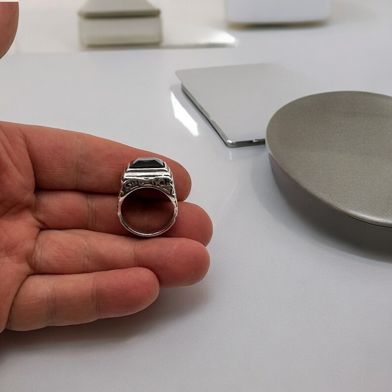 Black Onyx Signet Ring Men, Sterling Silver Mens Ring, Square Stone Ring, Handmade Large Big ...