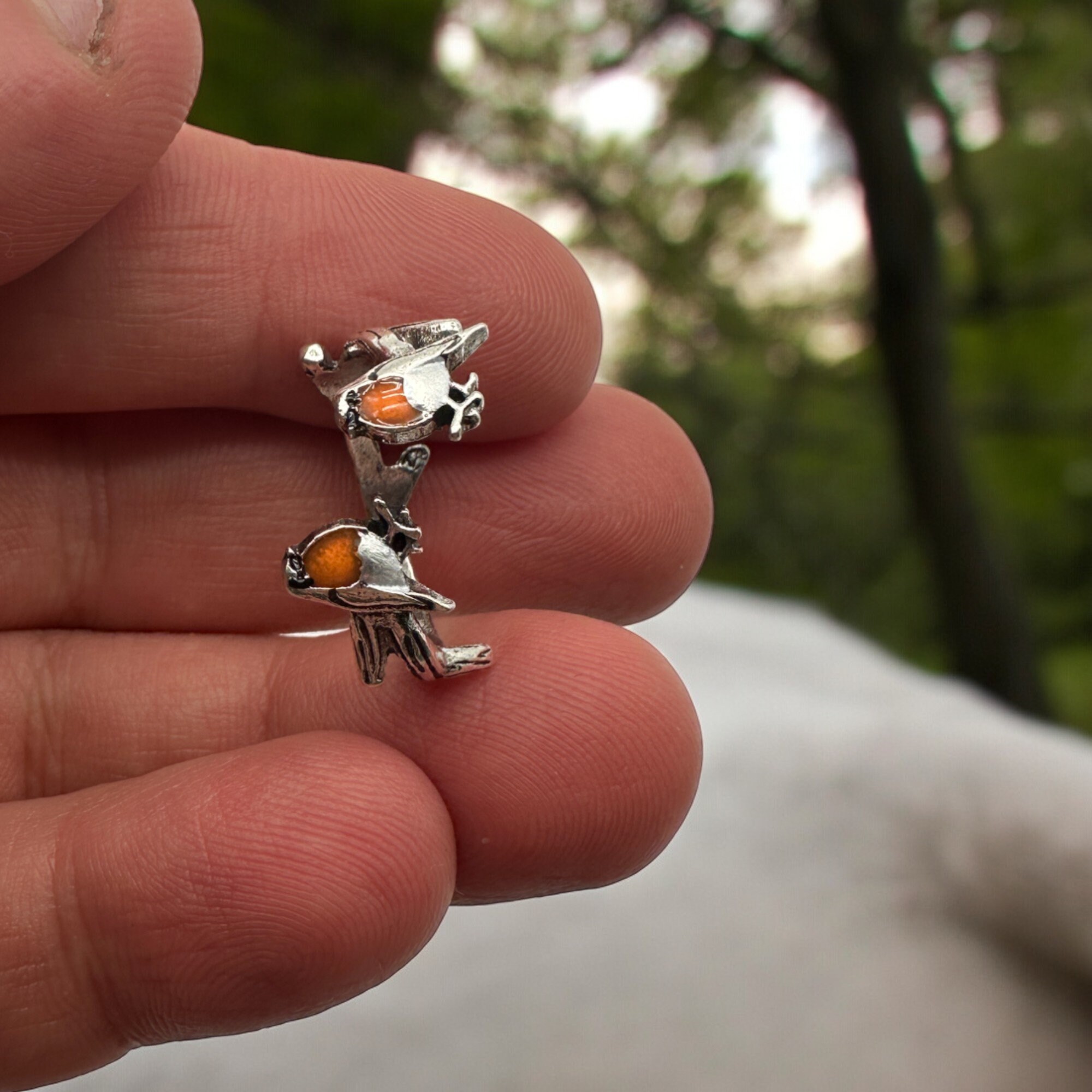 Red Robin Open Ring Sterling Silver & Orange Enamel Bird Jewelry ...