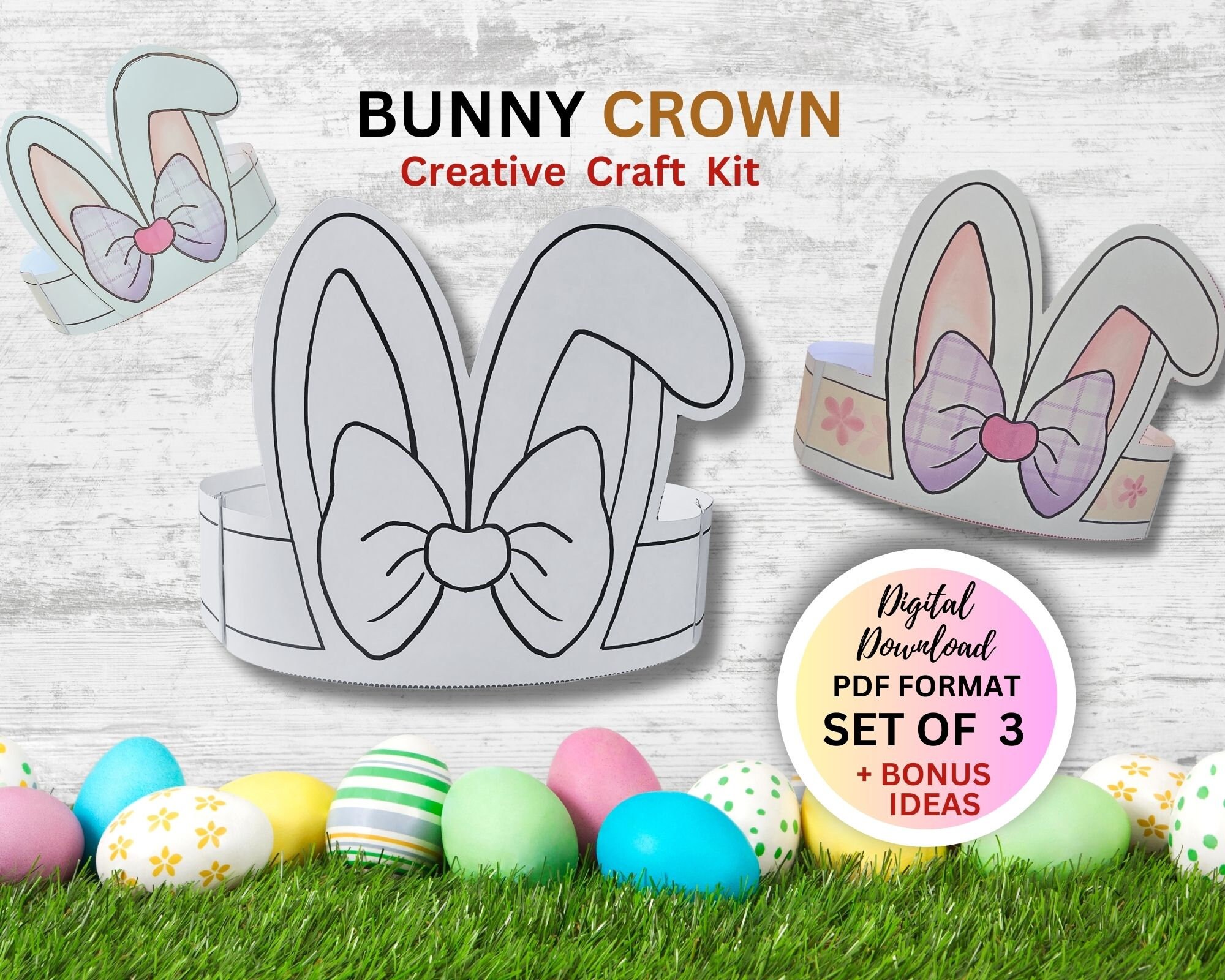 Creative Craft Kit Bunny Ear Bow Paper Crown Printable Coloring ...