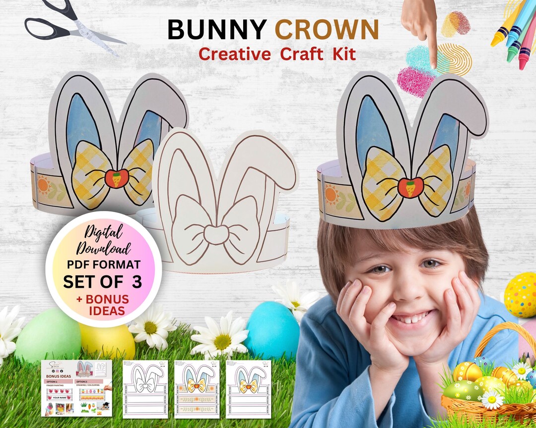 Creative Craft Kit Bunny Ear Bow Paper Crown Printable Coloring ...