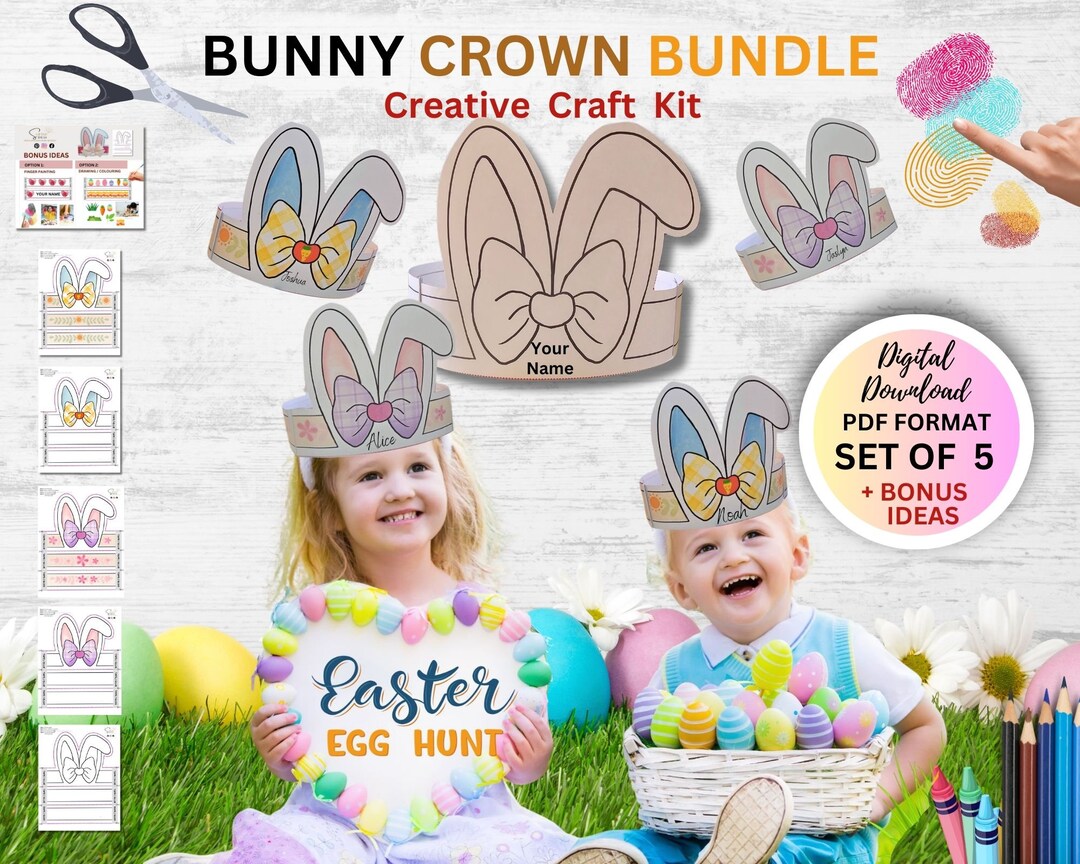 Bunny Creative Craft Kit Bunny Ear Bow Paper Crown Printable Coloring ...