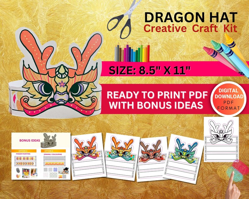 Paper Hat Dragon Crown Printable Dragon Birthday Hat Dragon Coloring ...