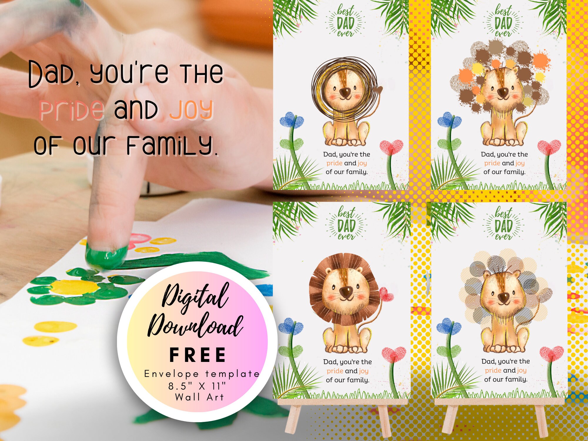 Lion Dad Handprint Best Dad Ever Card DIY Kids Activity Fingerprint ...