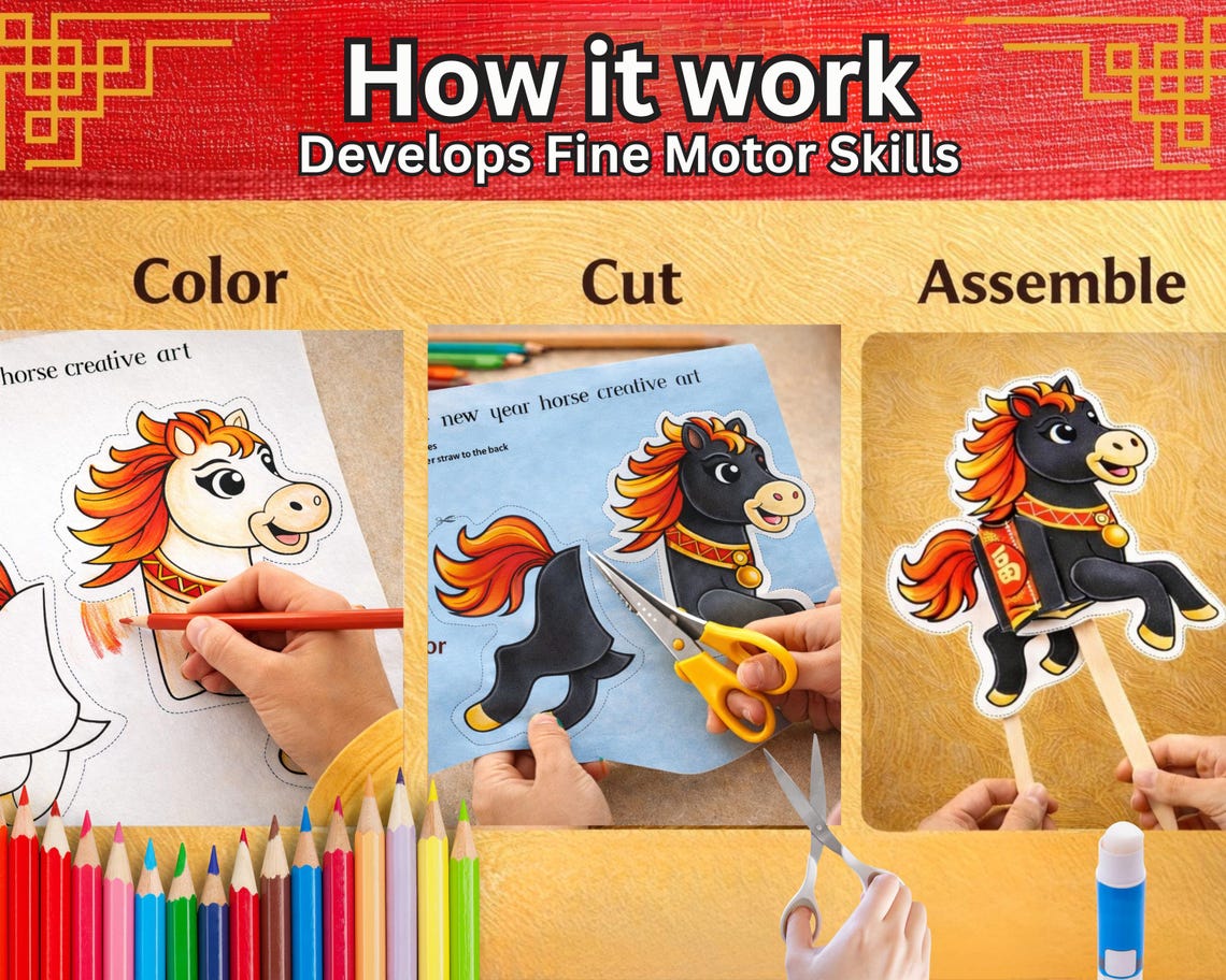 Chinese Zodiac Horse Craft Lunar New Year Fine Motor & Scissor Skills ...