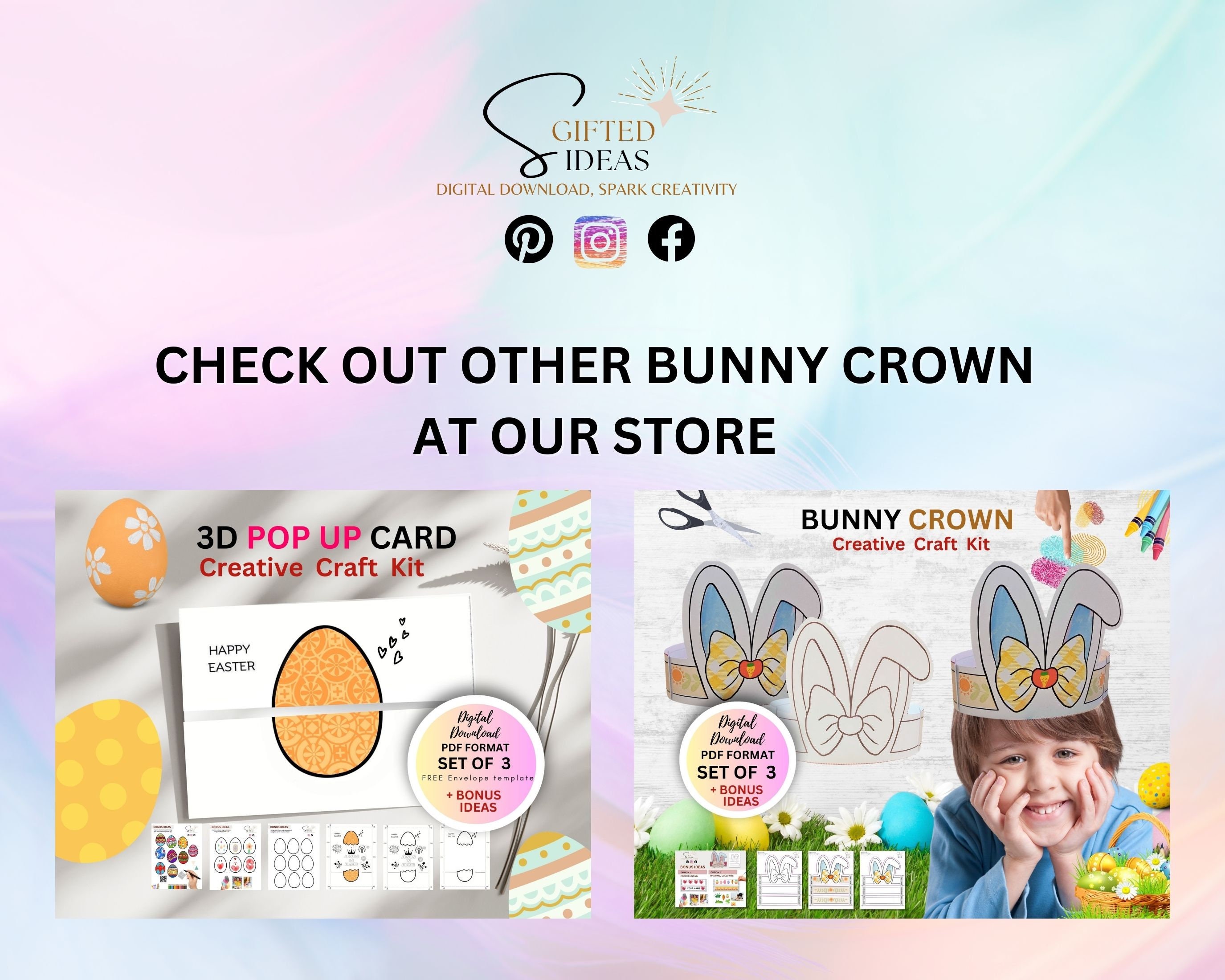 Creative Craft Kit Bunny Ear Bow Paper Crown Printable Coloring ...