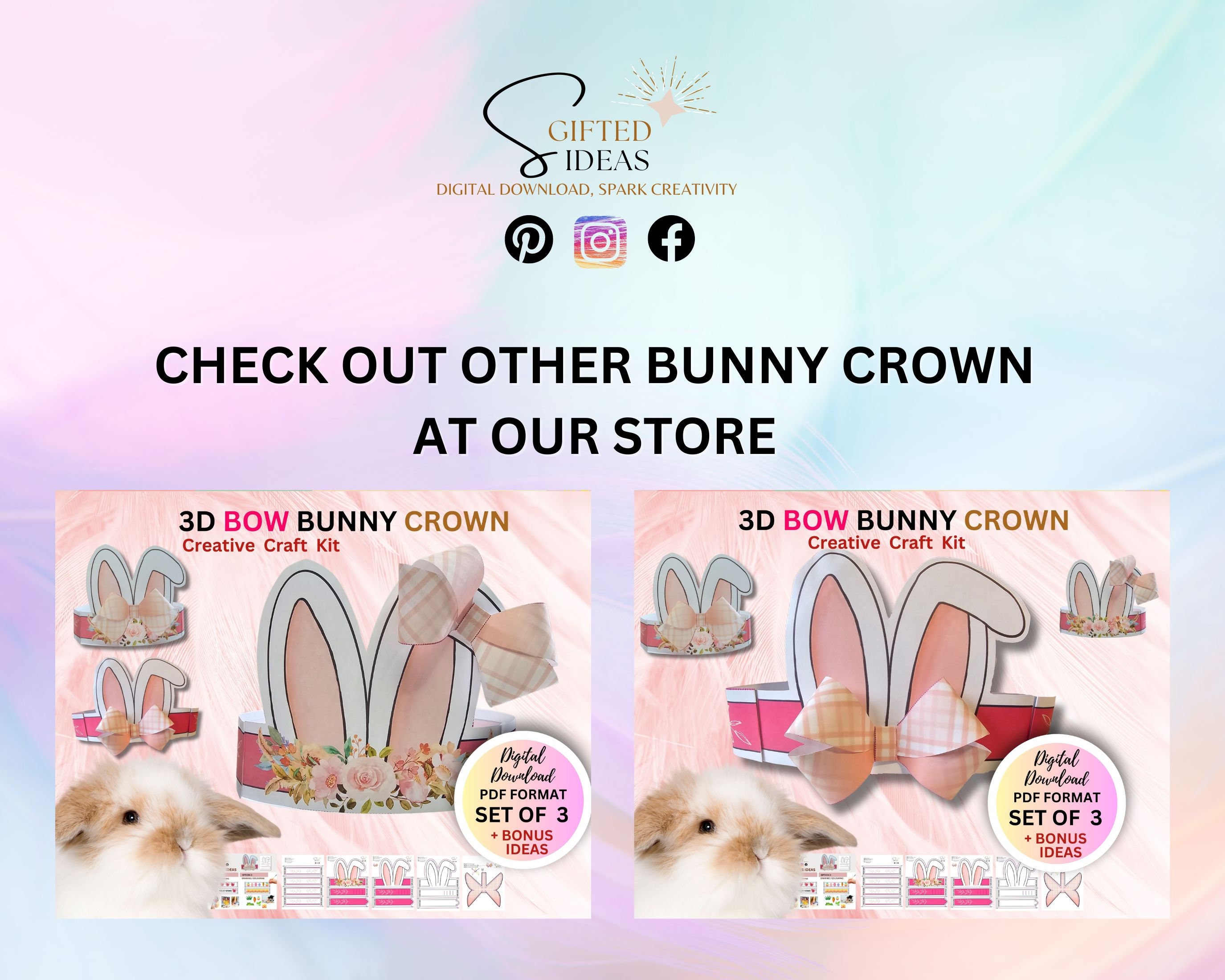 Creative Craft Kit Bunny Ear Bow Paper Crown Printable Coloring ...