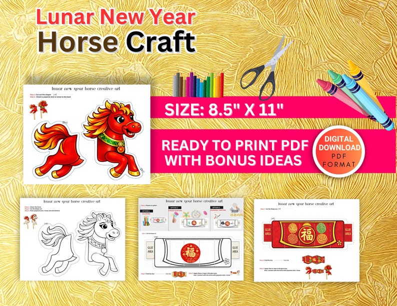 Montessori Horse Puppet Craft for Kids Lunar New Year Printable Chinese ...