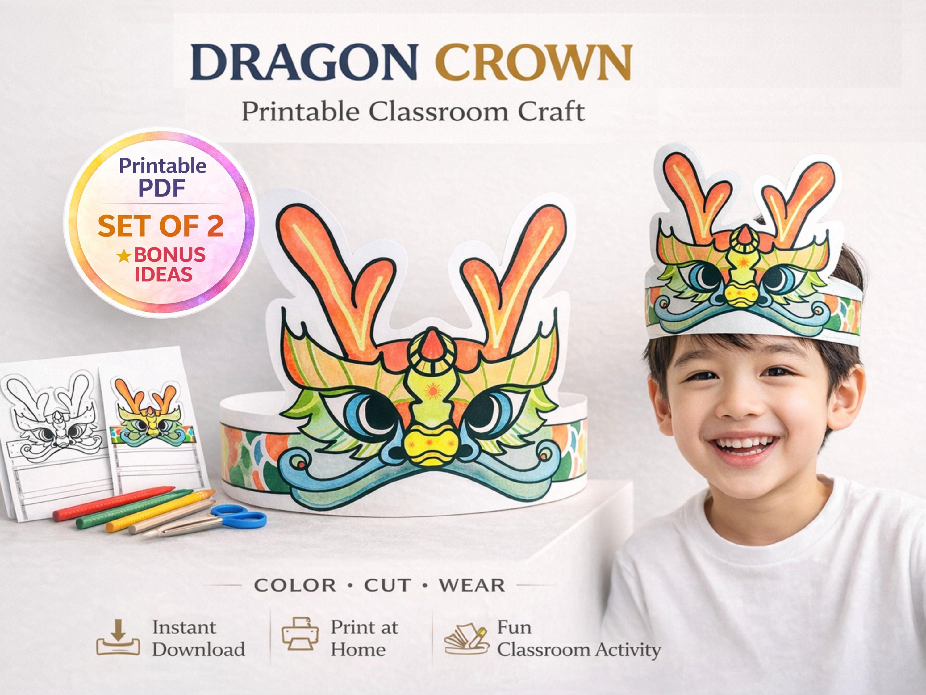 Dragon Headband Craft Printable Dragon Hat Kids Fantasy Dragon Costume ...